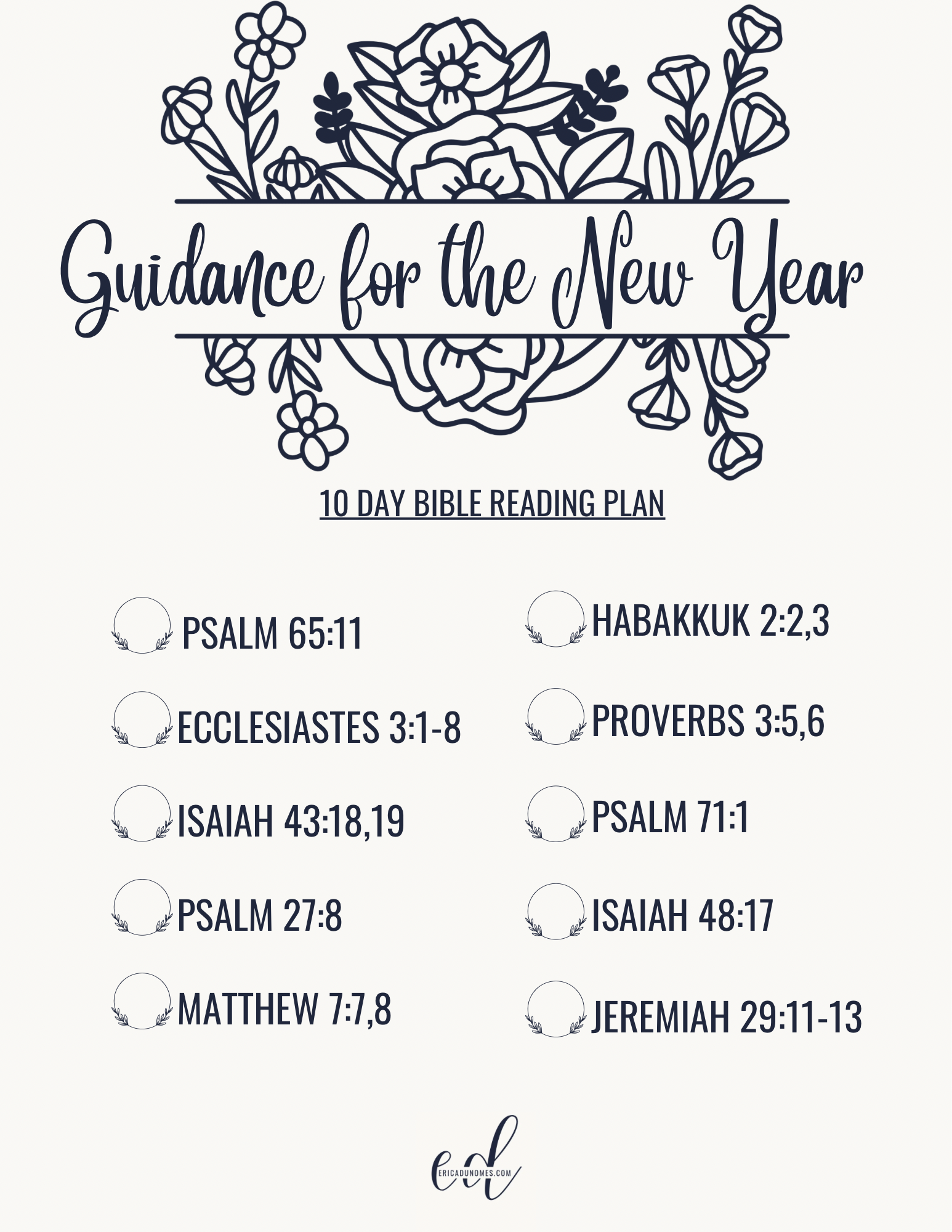 Guidance for the New Year Bible Reading Plan – ERICA DUNOMES